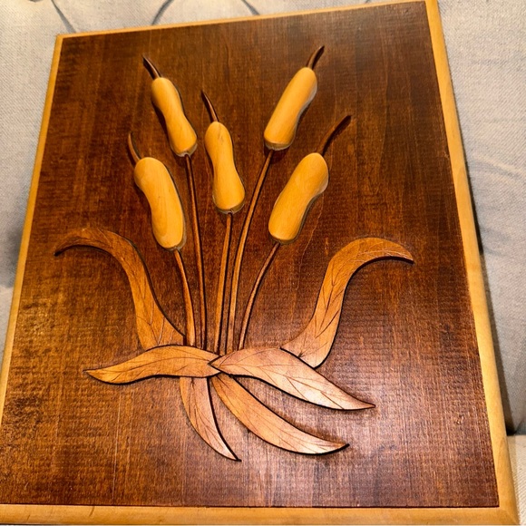 Accents | Mid Century Modern Wooden Reeds Cattails Leaves Wall Art ...